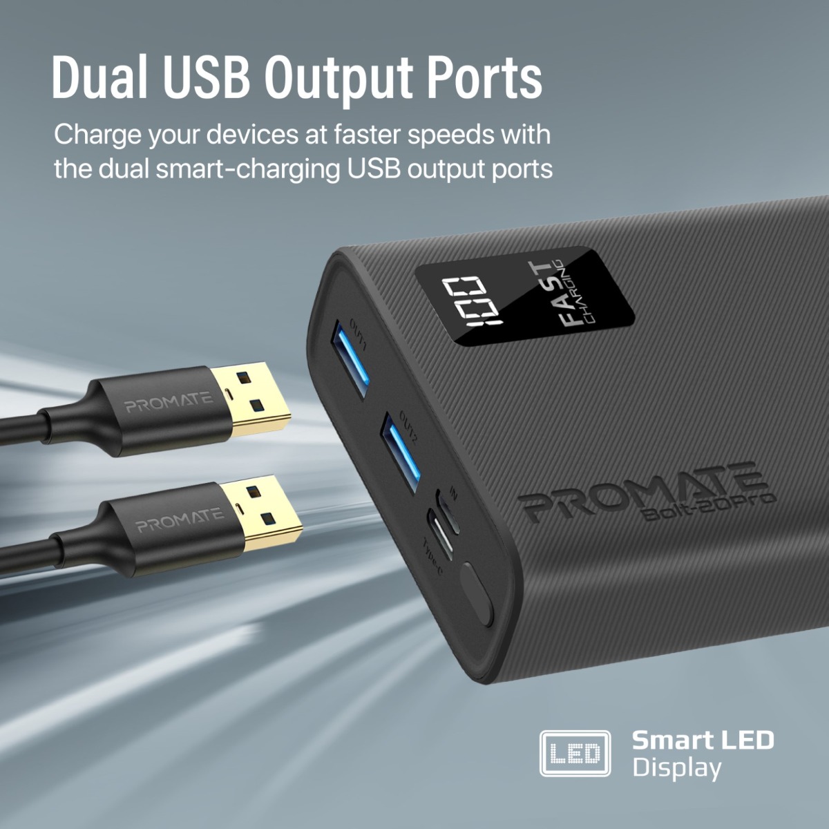 بروميت باور بانك ذكي رفيع بسعة 20000 مللي أمبير في الساعة Usb A وusb