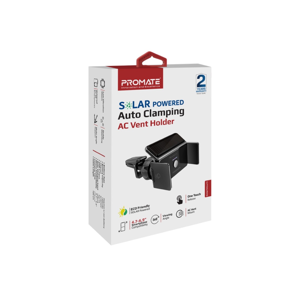 Promate Car Mount Solar Powered Auto Claming Black - Almanea