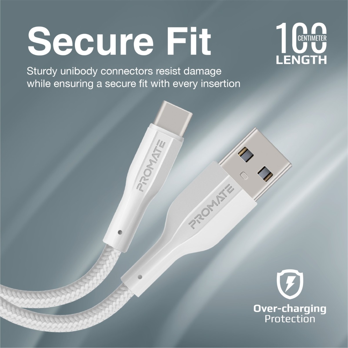 Promate USB-A to USB-C Data & Charge Cable 1 Meter White - Almanea