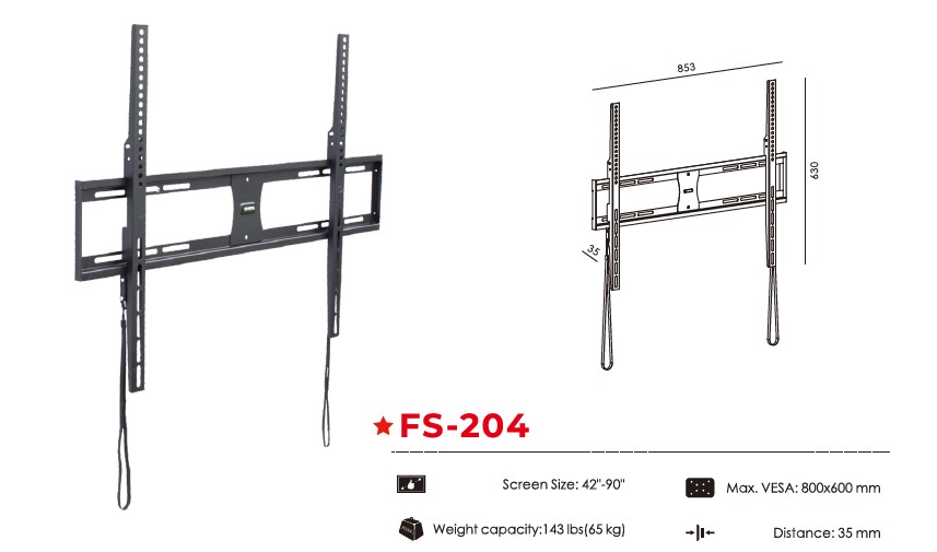 Fujistar Fixed TV Wall Mount Bracket, 42"-90", 65kg, FS204 - Almanea