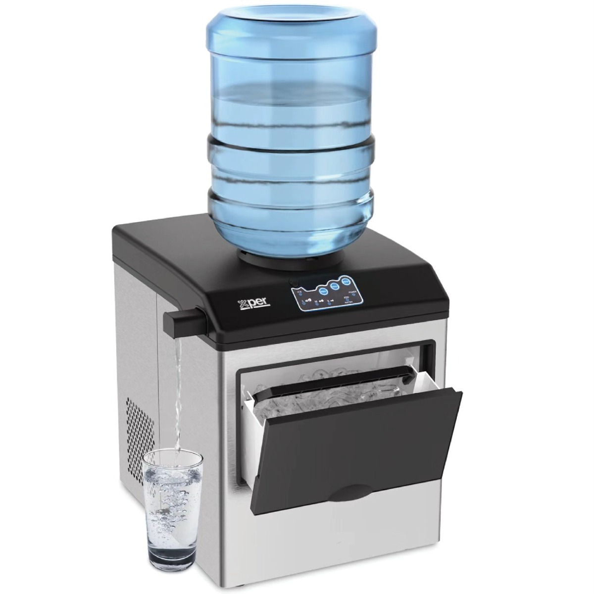 Xper Ice Maker With Water Dispenser 1.6 liters, Bottle-Operated, Steel ...